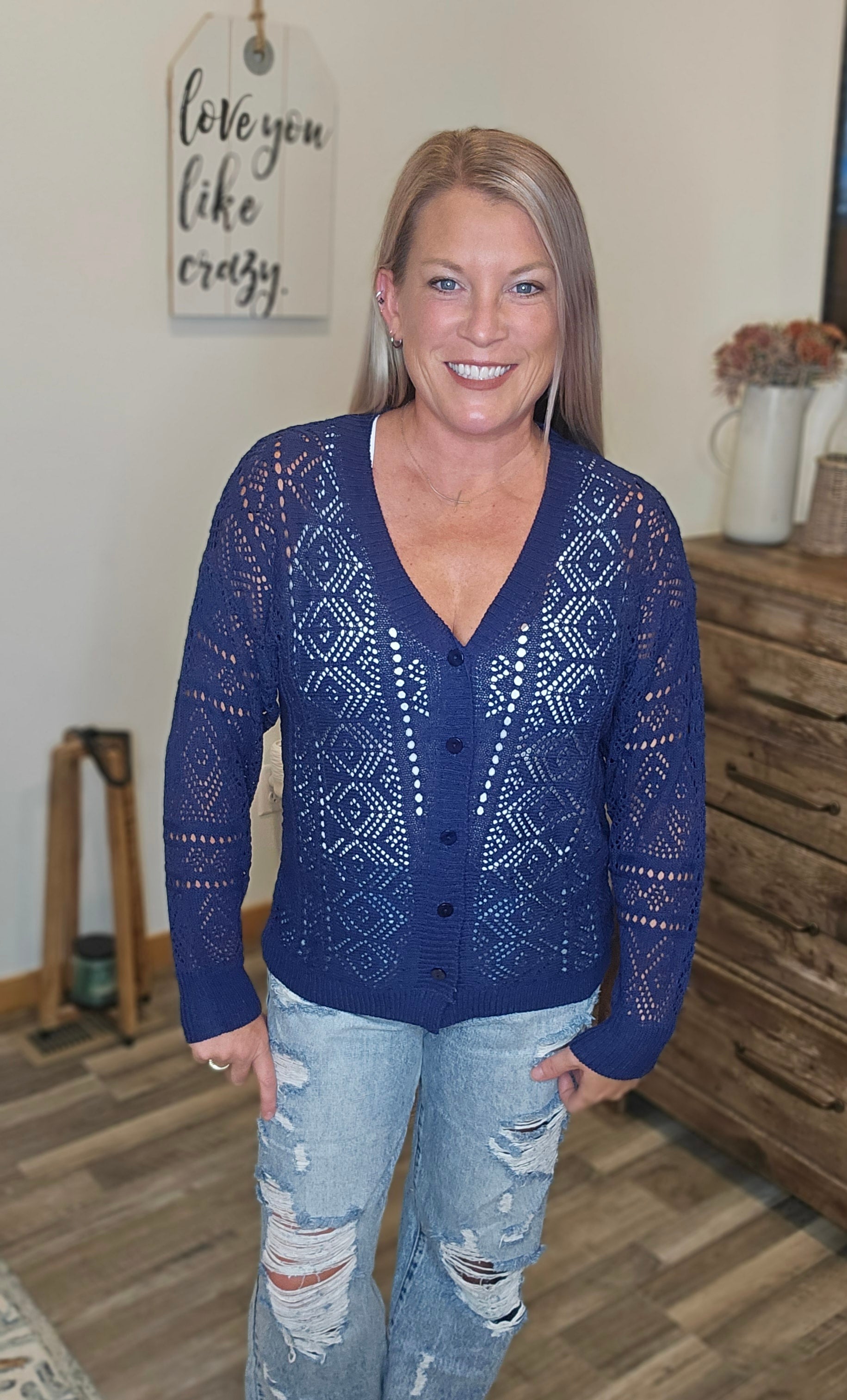 Final Sale 712 Dillan Cardi Navy | Letty B's Boutique